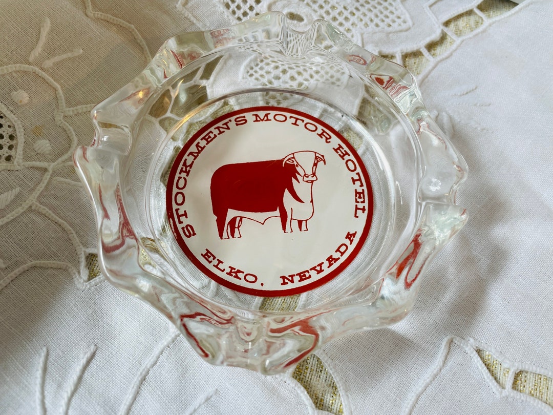 Stockmens Motor Hotel Ash Tray Elko Nevada Glass Americana Bull - Etsy