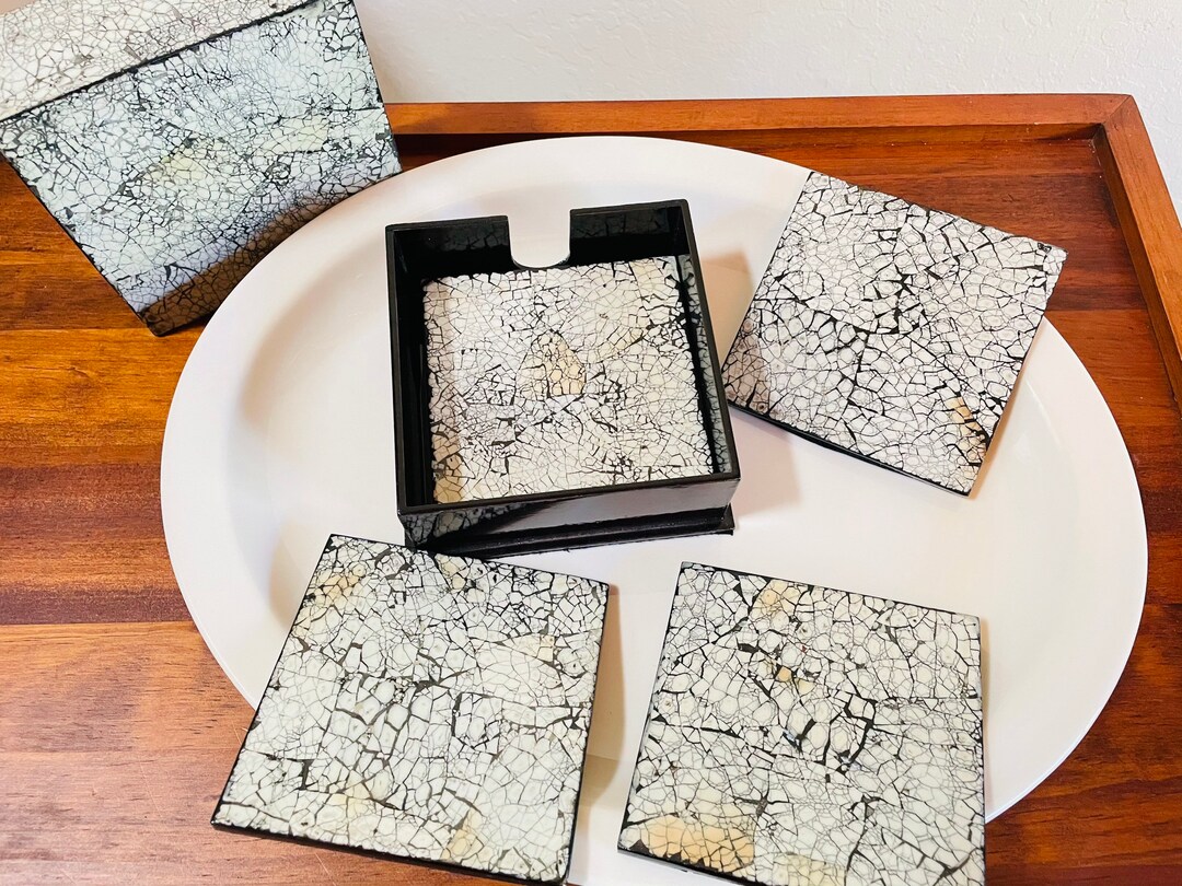 Lacquerware Coasters, Mid Century Modern Barware, Black and White ...