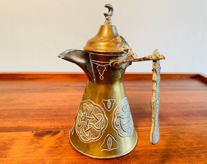 Vintage Brass Dallah Coffee Pot, Etched Arabic Dallah With Charm and ...