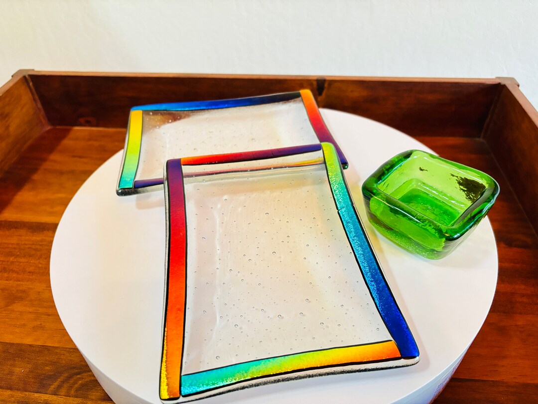 Neon Colored Fused Glass Plates, Unique Nibble Sushi Plate, Rainbow ...