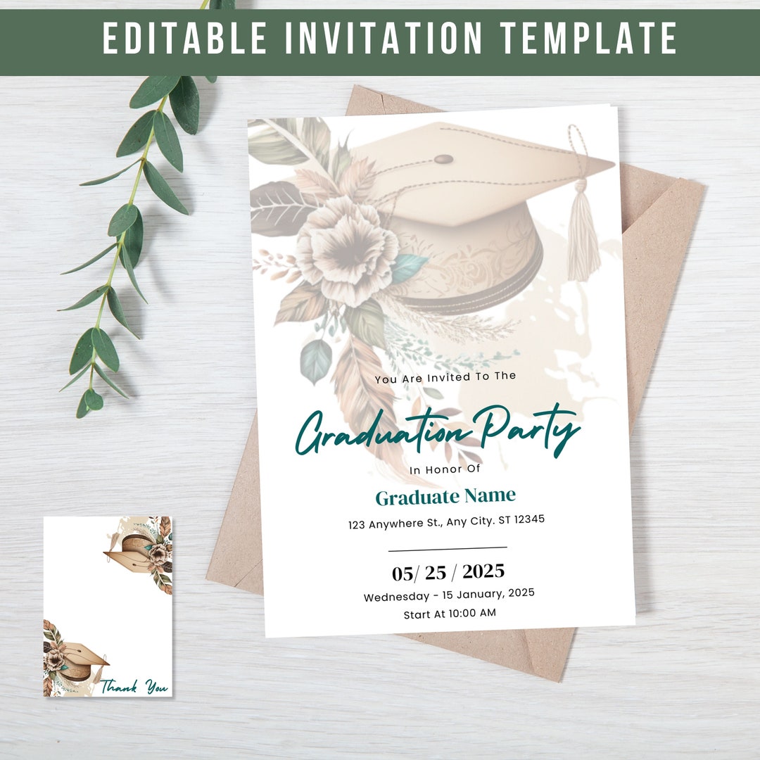 Boho Graduation Invitation, Graduation Party Invitation Template ...