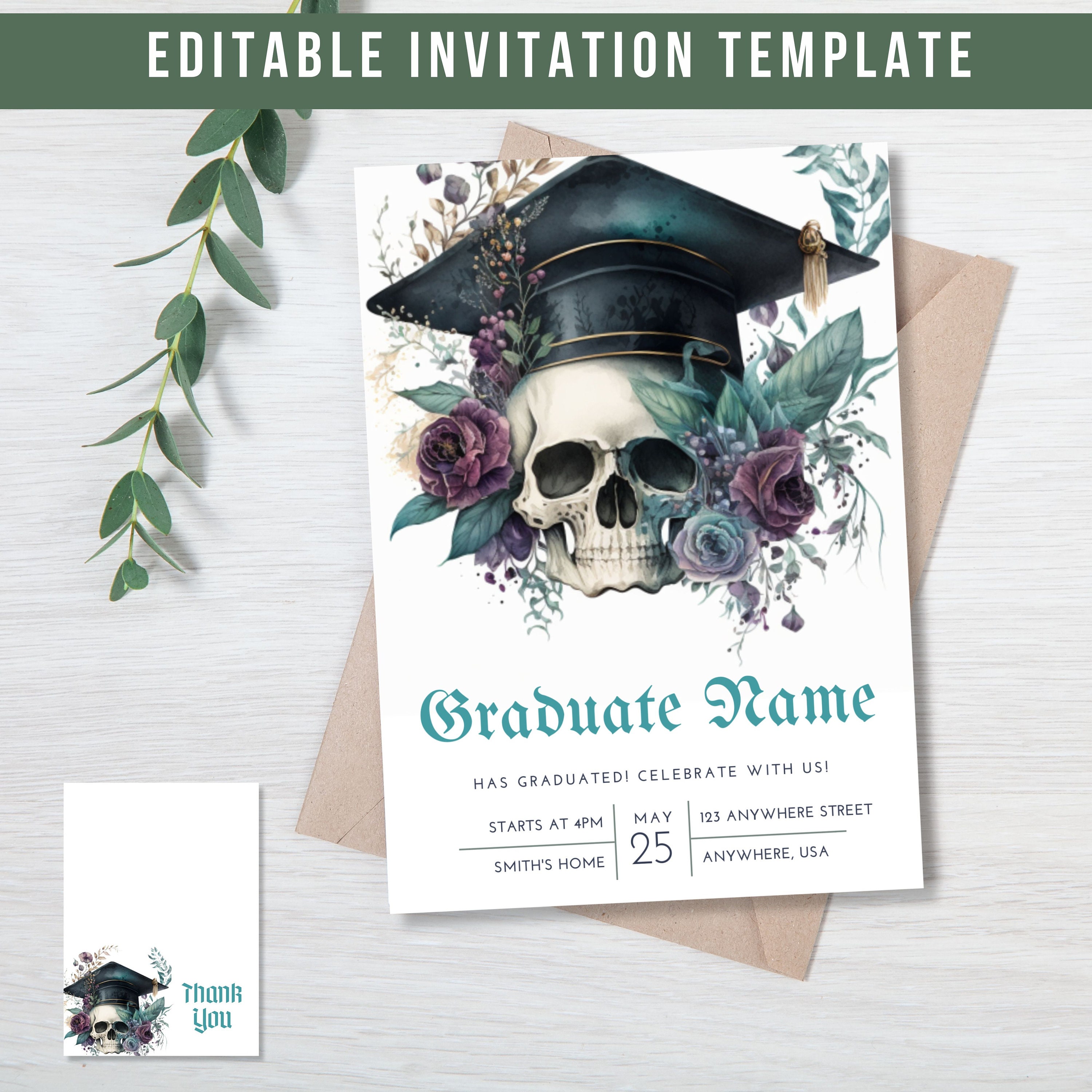 Skeleton Floral Graduation Invitation, Graduation Party Invitation ...