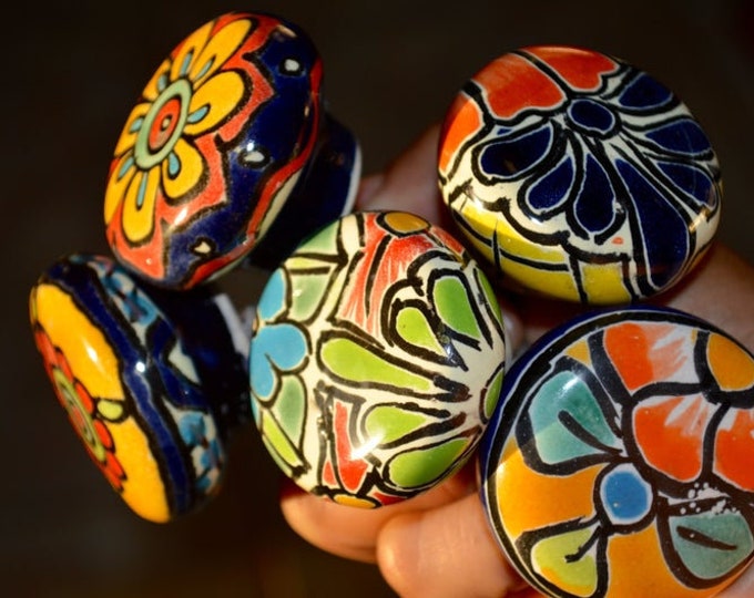 8 Multicolor Talavera Knobs - Etsy