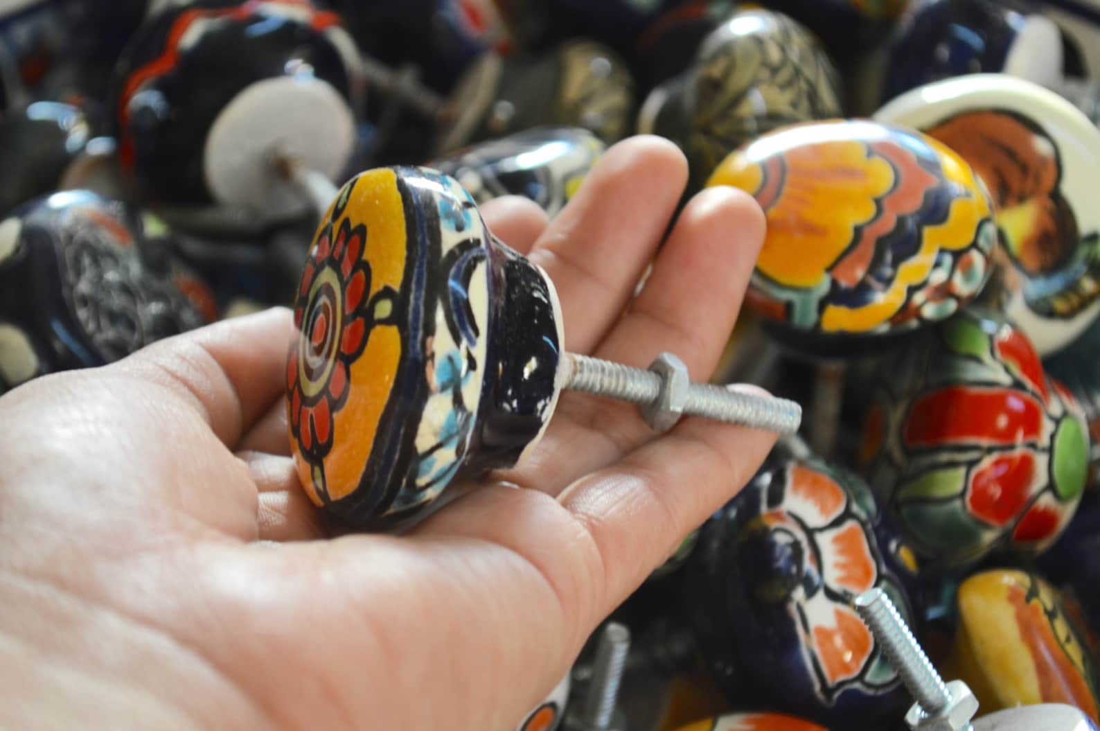 7 Multicolor Talavera Knobs | Etsy