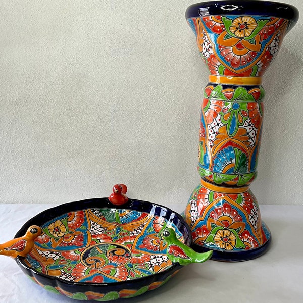 Blue Talavera Bird Bath - Etsy
