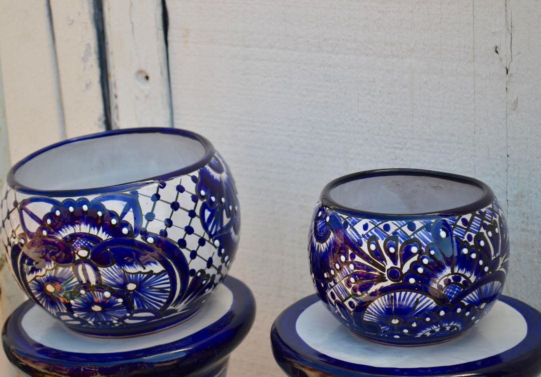 Set of 3 Blue and White Flower Pots - Etsy
