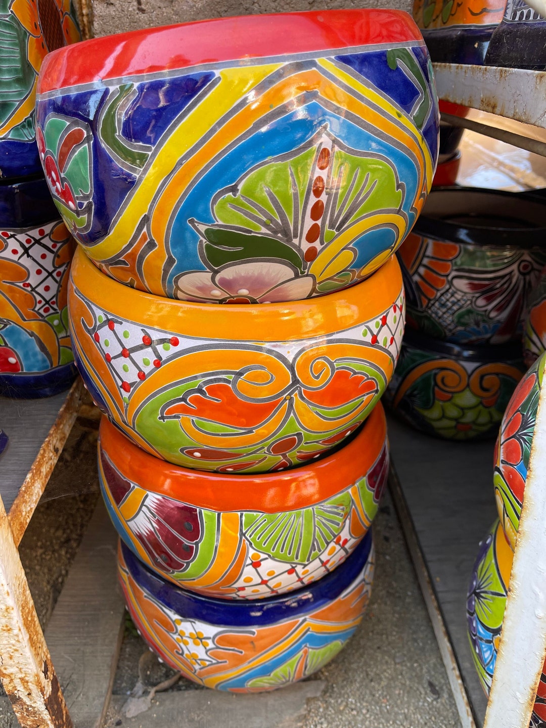 Round Colorful Flower Pot - Etsy