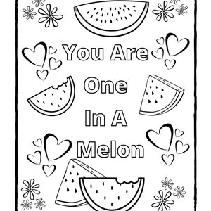 One in A Melon Food Pun Valentines Coloring Book Page - Etsy