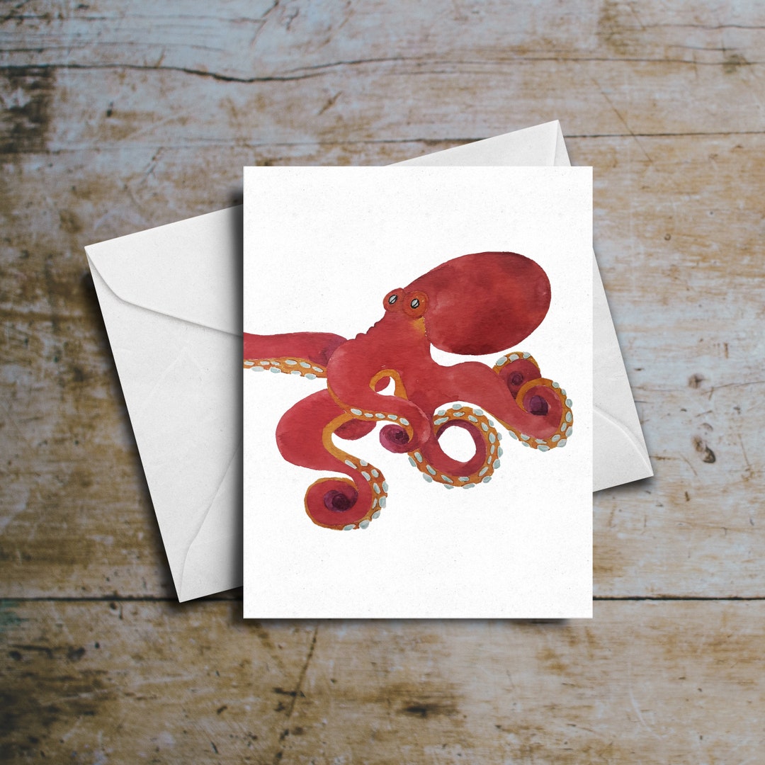Octopus Wrap-around Watercolor Greeting Card - Etsy