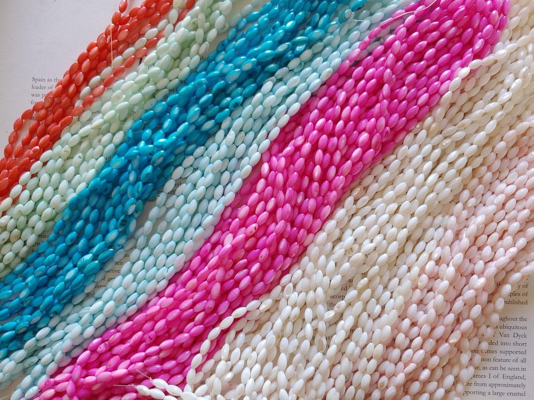5x10mm Pearlized Rice Beads, Shell Rice Beads, Dyed Colored MOP Smooth ...