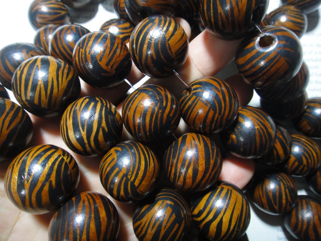 25mm Zebra Imprinted Wood Beads, Swirl Imprint Wood Beads, 15 Beads - Etsy