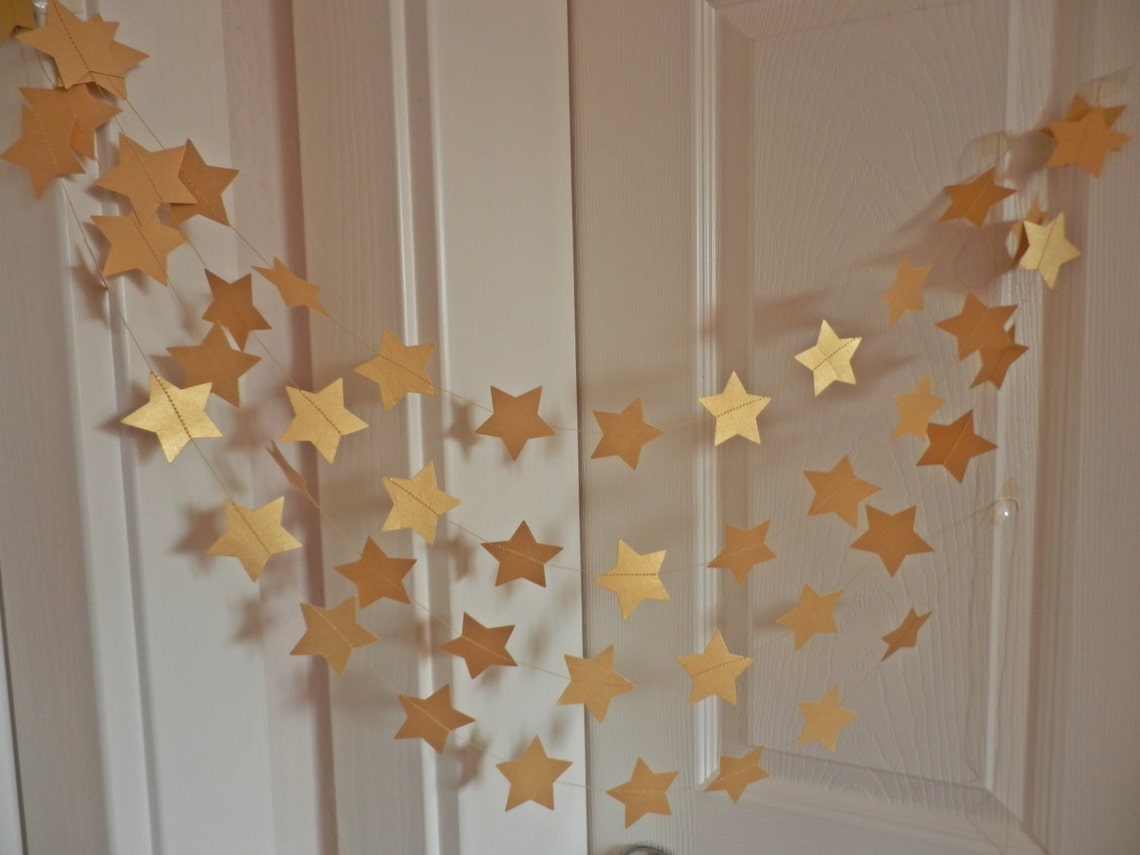 Holiday Garland, Shimmer Star Garland, Gold Garland, Rustic Wedding ...