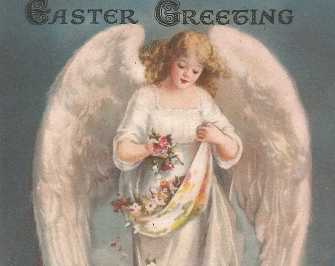 Vintage Easter Greeting Postcard Angel Flowers Digital - Etsy