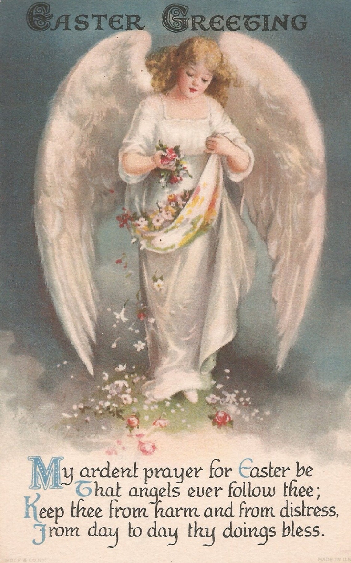 Vintage Easter Greeting Postcard Angel Flowers Digital Download ...
