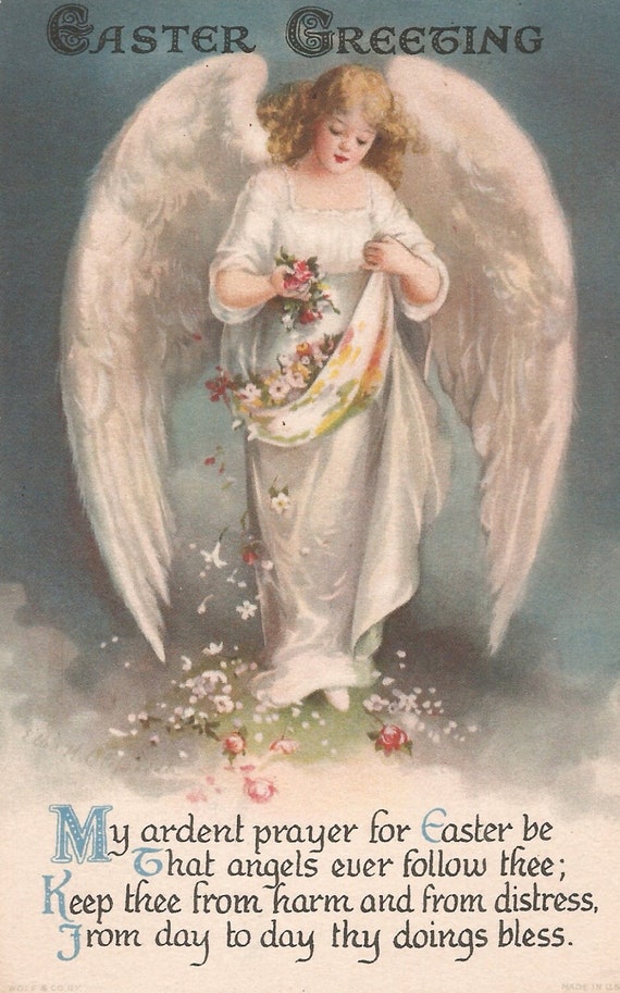 Vintage Easter Greeting Postcard Angel Flowers Digital - Etsy