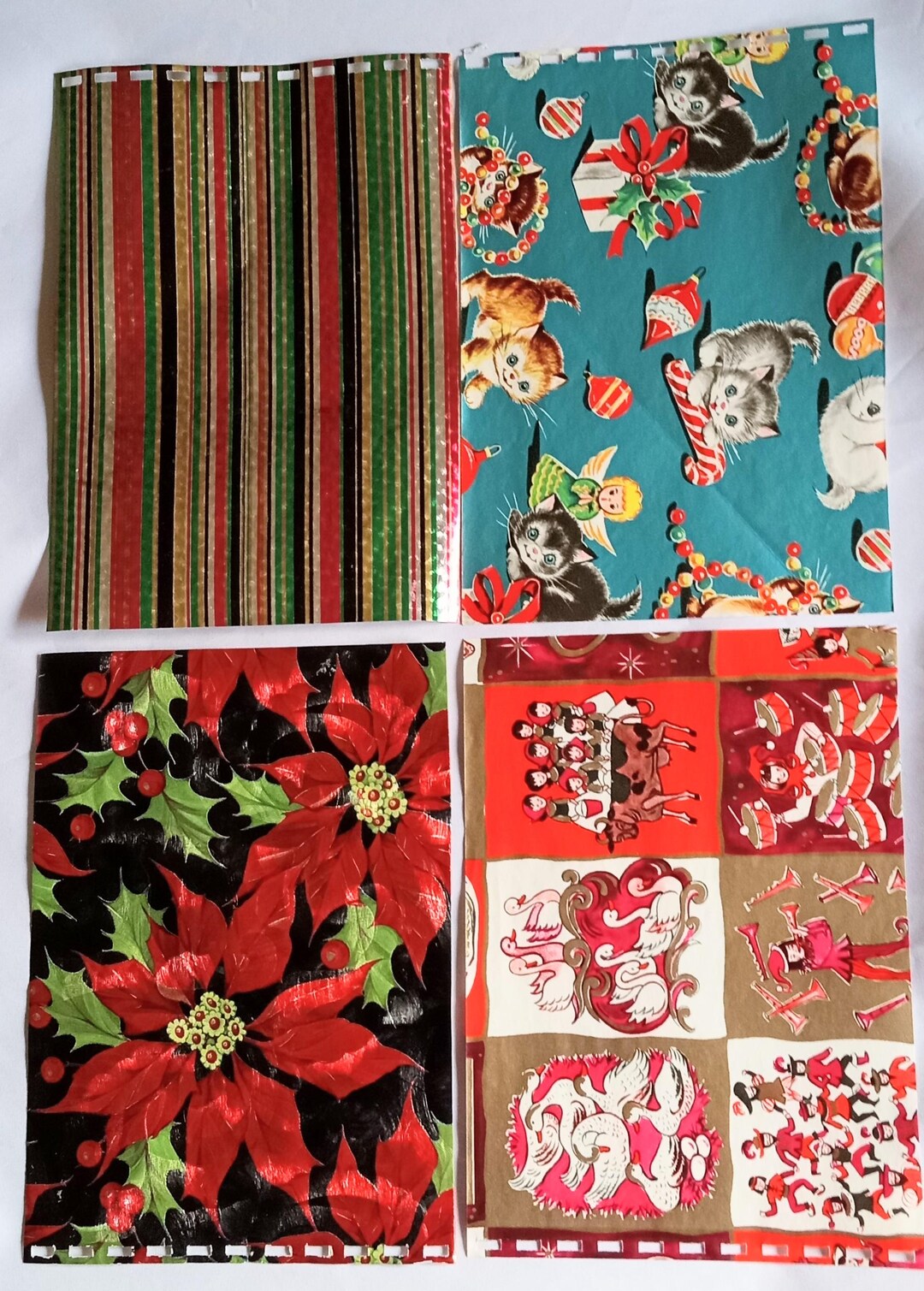 Eight Vintage Sample Sheet Remnants Christmas Gift Wrap Wrapping Paper ...