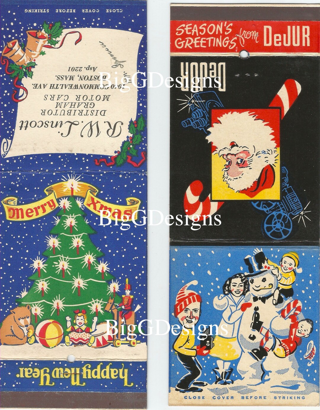 Five Pages Vintage Oversize Large Christmas Matchbooks Matches Digital ...