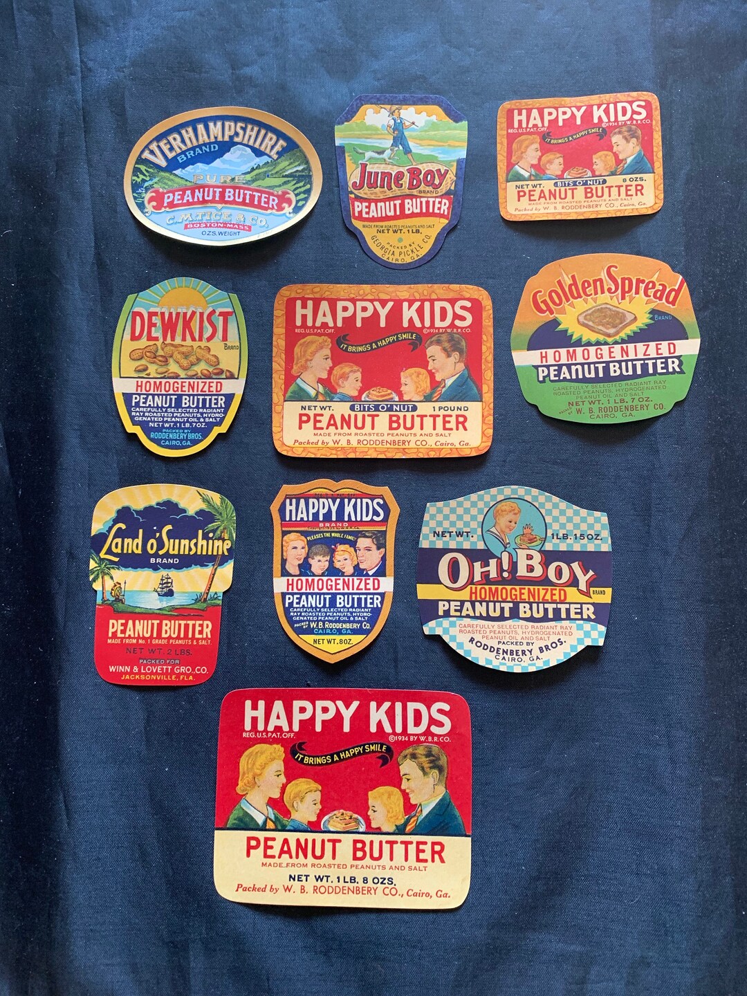 Lot of 10 Vintage Food Peanut Butter Jar Labels June Boy Happy Kids ...