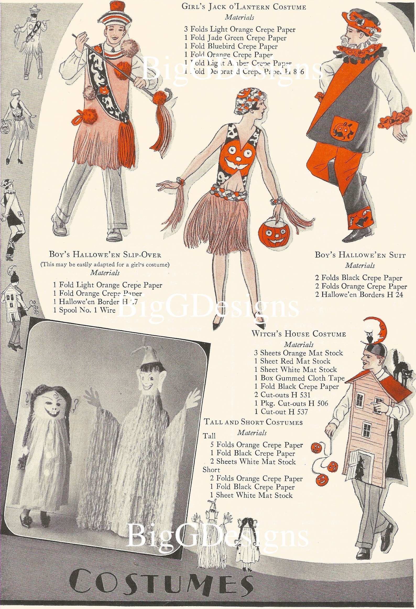 Vintage 1928 Dennison Halloween Party Costumes Magazine Illustration ...