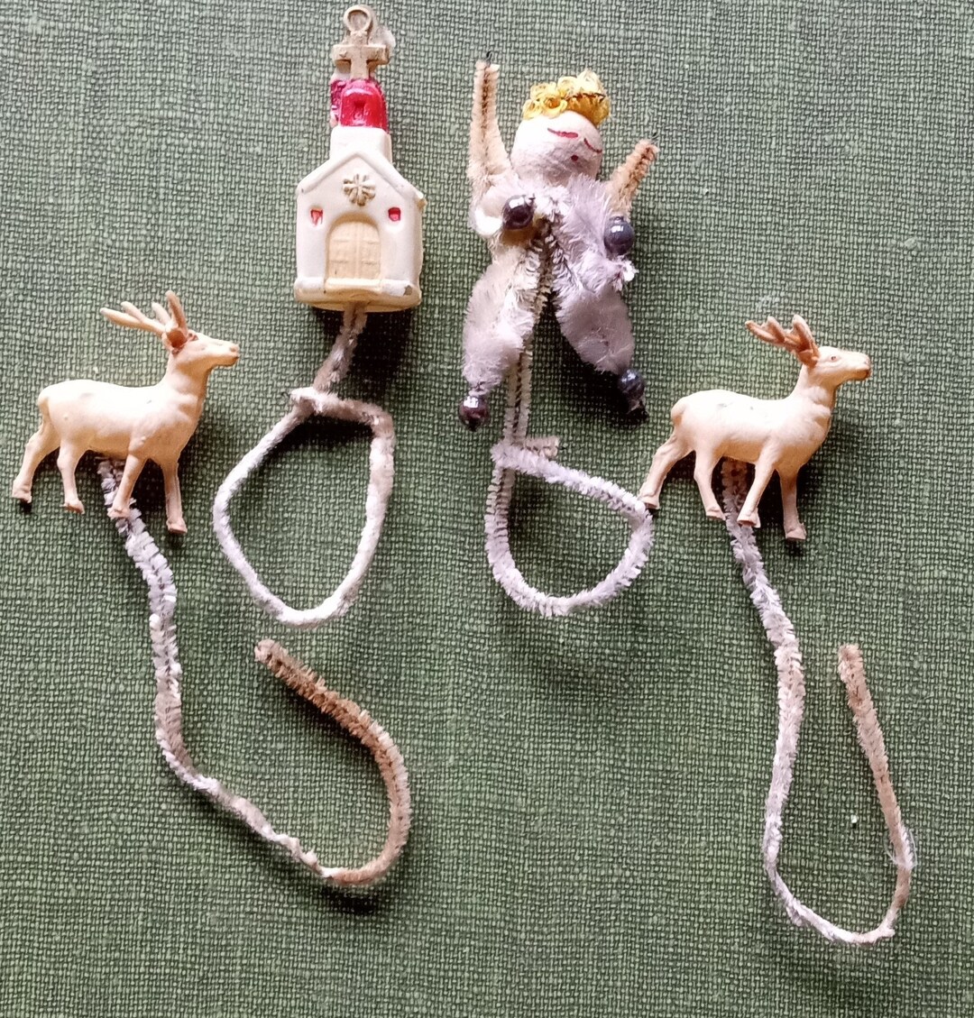 Lot of Four Vintage Celluloid Christmas Ornaments Package Tie Ons ...