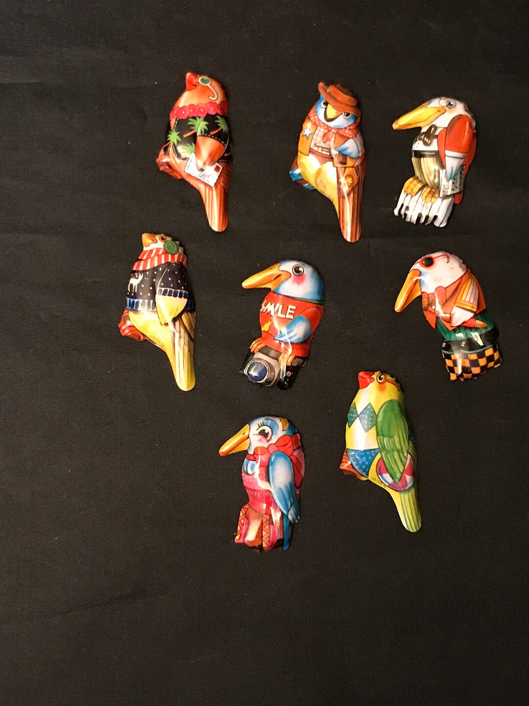 Lot of Eight 1960s Sixties Colorful Tin Lithographed Japanese Bird Pins ...
