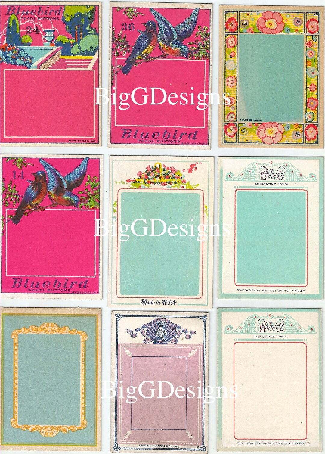 Three Pages Blank Button Cards Sewing Ephemera Digital Download ...