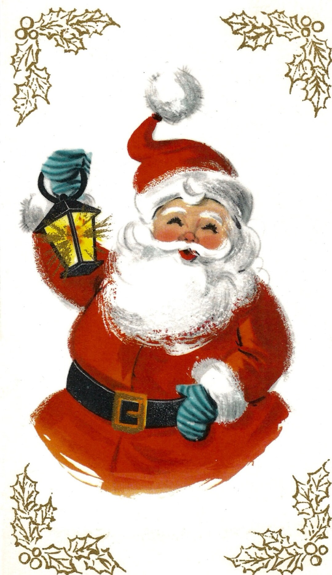 Vintage Retro Santa Claus Christmas Card Lantern Digital Download ...