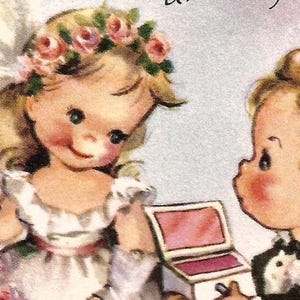 Vintage Greeting Wedding Card Cute Children Bride and Groom Digital ...