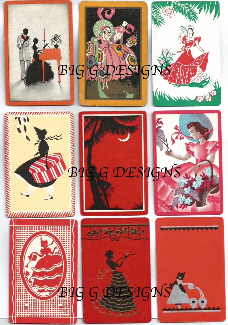 Nine Vintage Art Deco Playing Cards Collage Women Ladies - Etsy