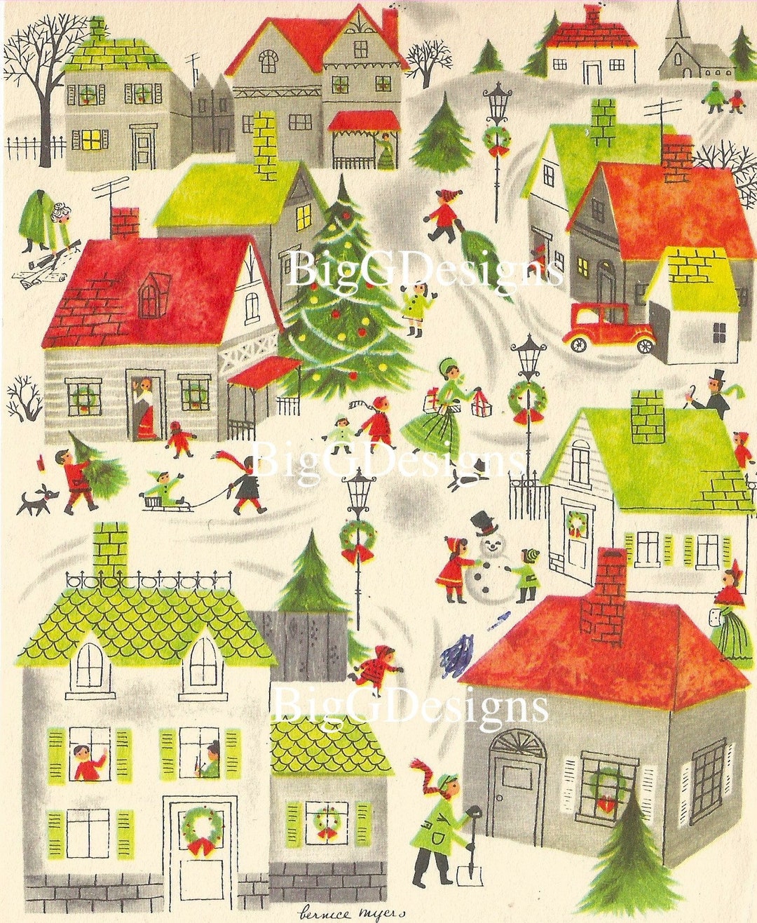 Vintage Christmas Card Village Town Diorama Background Digital Download ...