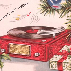 Vintage Turntable Vinyl Record Player Christmas Tree Card Digital ...