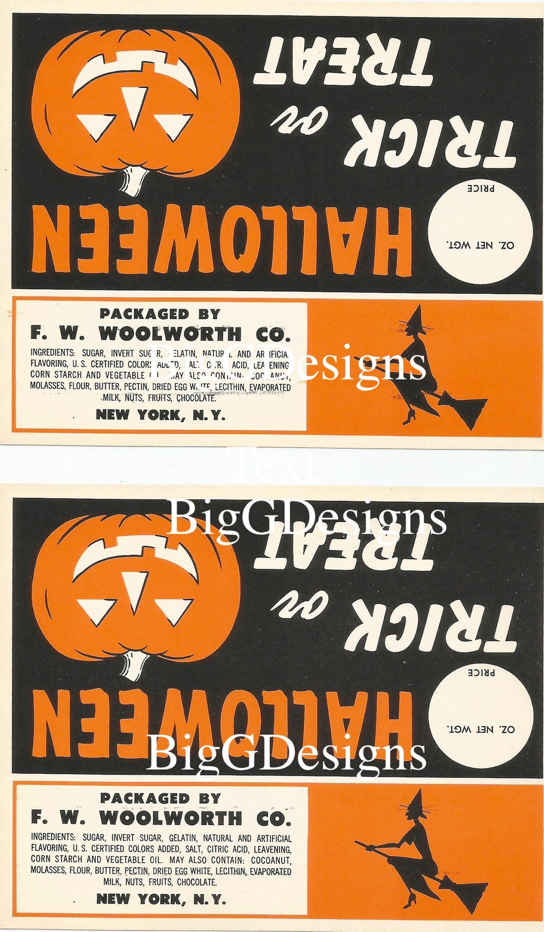 Vintage Halloween Candy Header: Witch & Jack O'lantern (digital ...