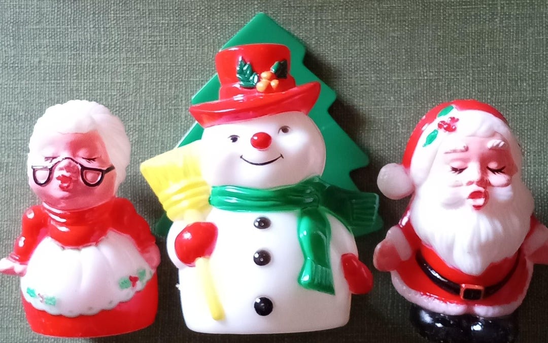 Vintage Plastic Christmas Condiment Set in Box Snowman Santa Mrs. Claus ...