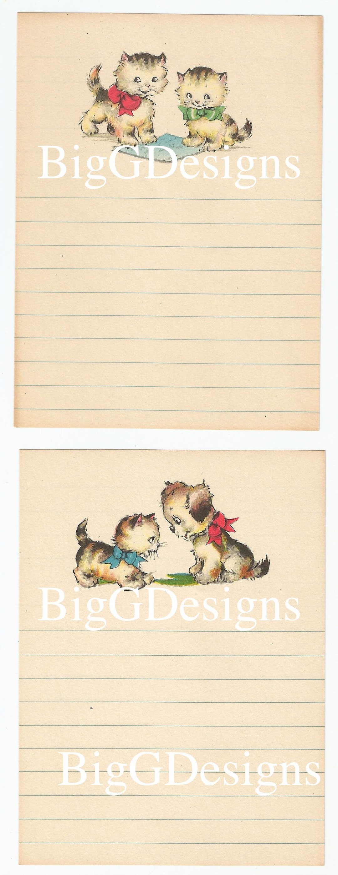 Vintage Cat Kitten Puppy Children's Writing Paper Digital Download ...