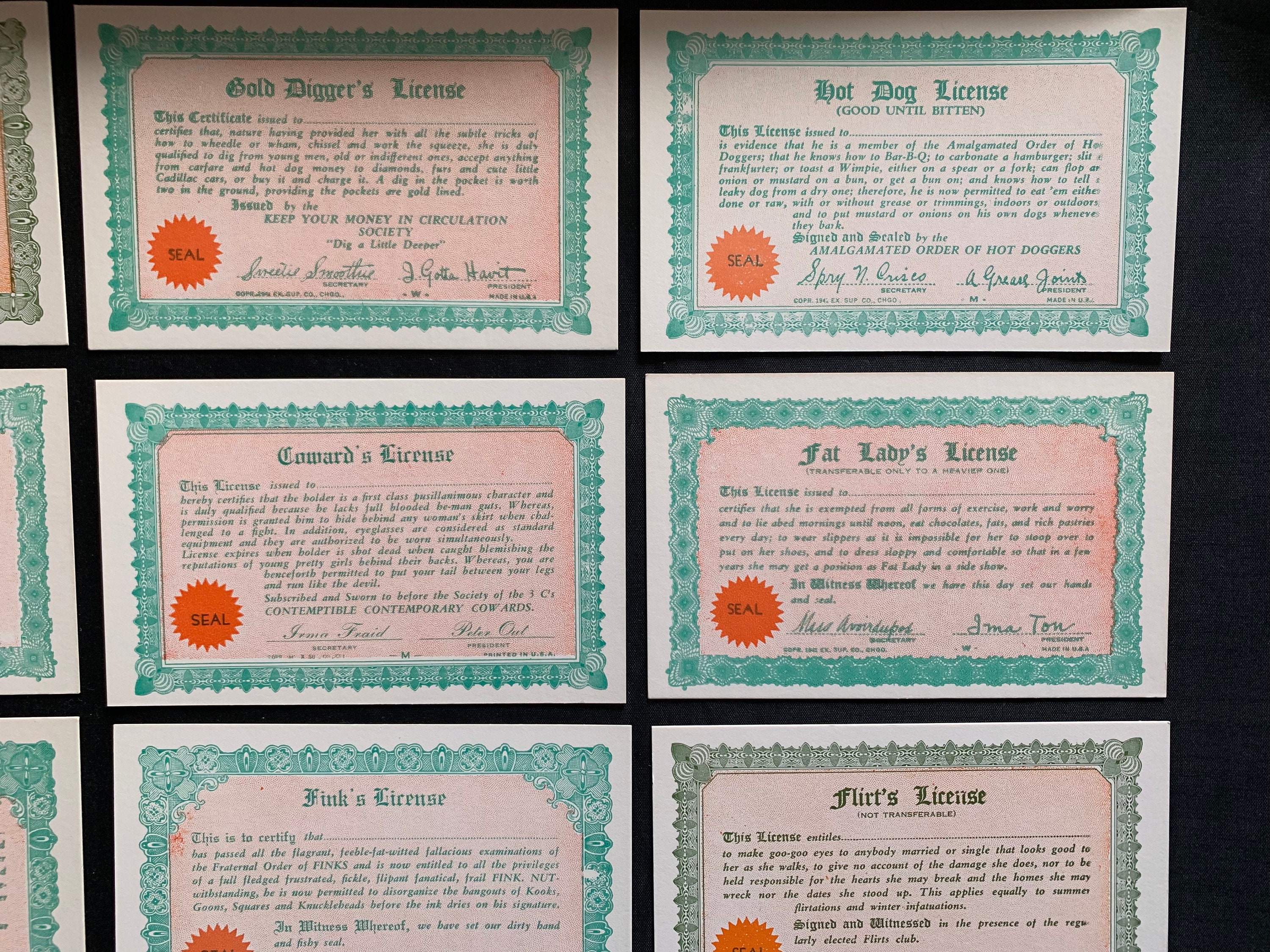 Memorabilia Lot of 12 vintage humorous arcade license cards vamp flirt ...