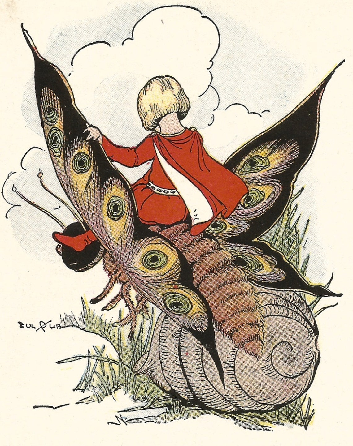 Vintage Children's Book Illustration Art Girl in Red Dress - Etsy