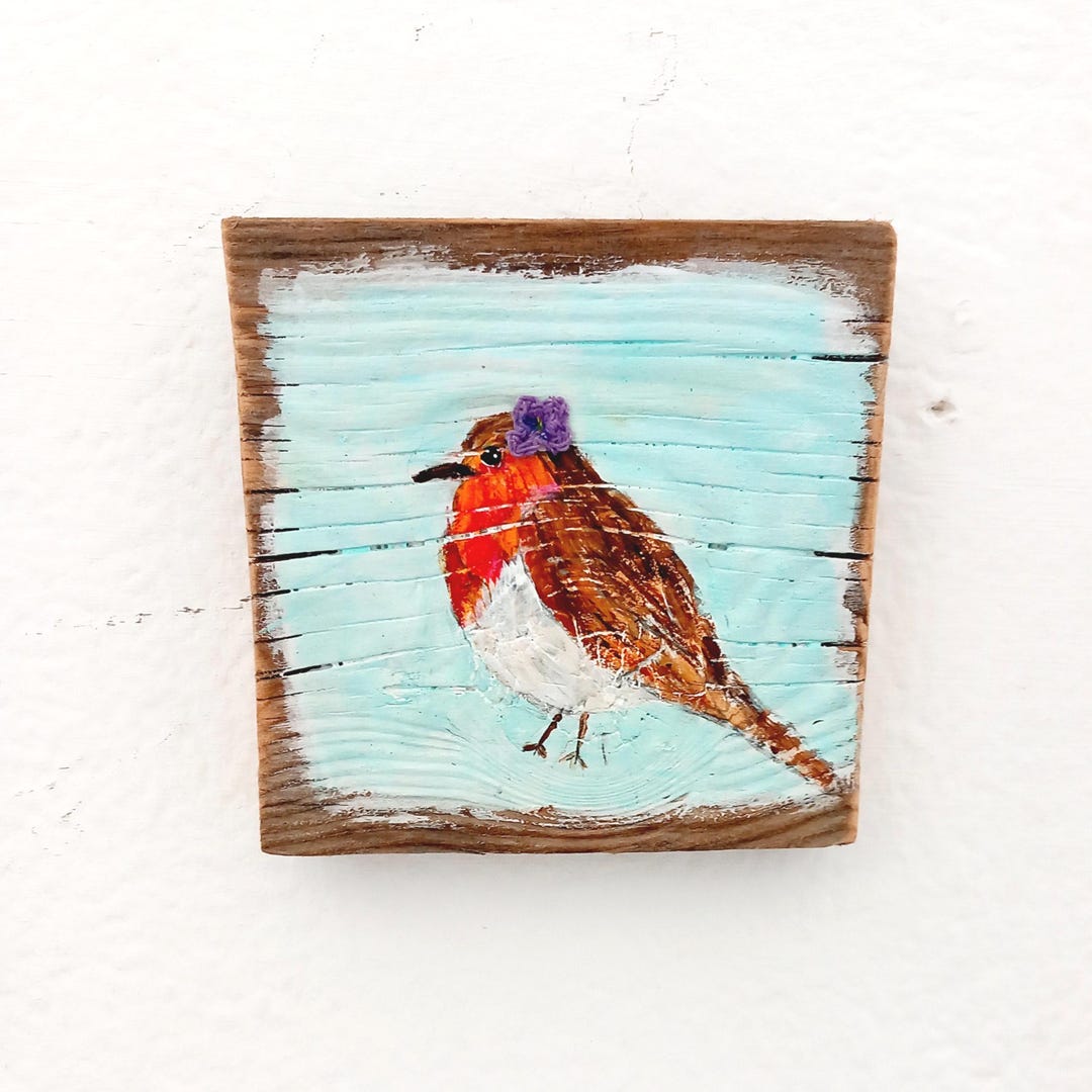 Hand Painted Robin, Cute Bird Art, Rustic Home Decor, Cute Bird ...