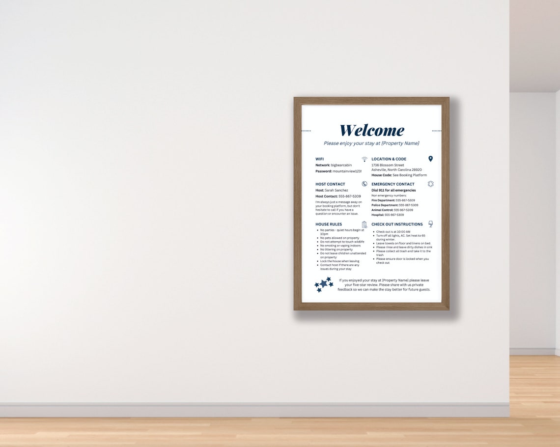 Airbnb Property Overview Sign | Welcome Sign for Guests | Printable ...
