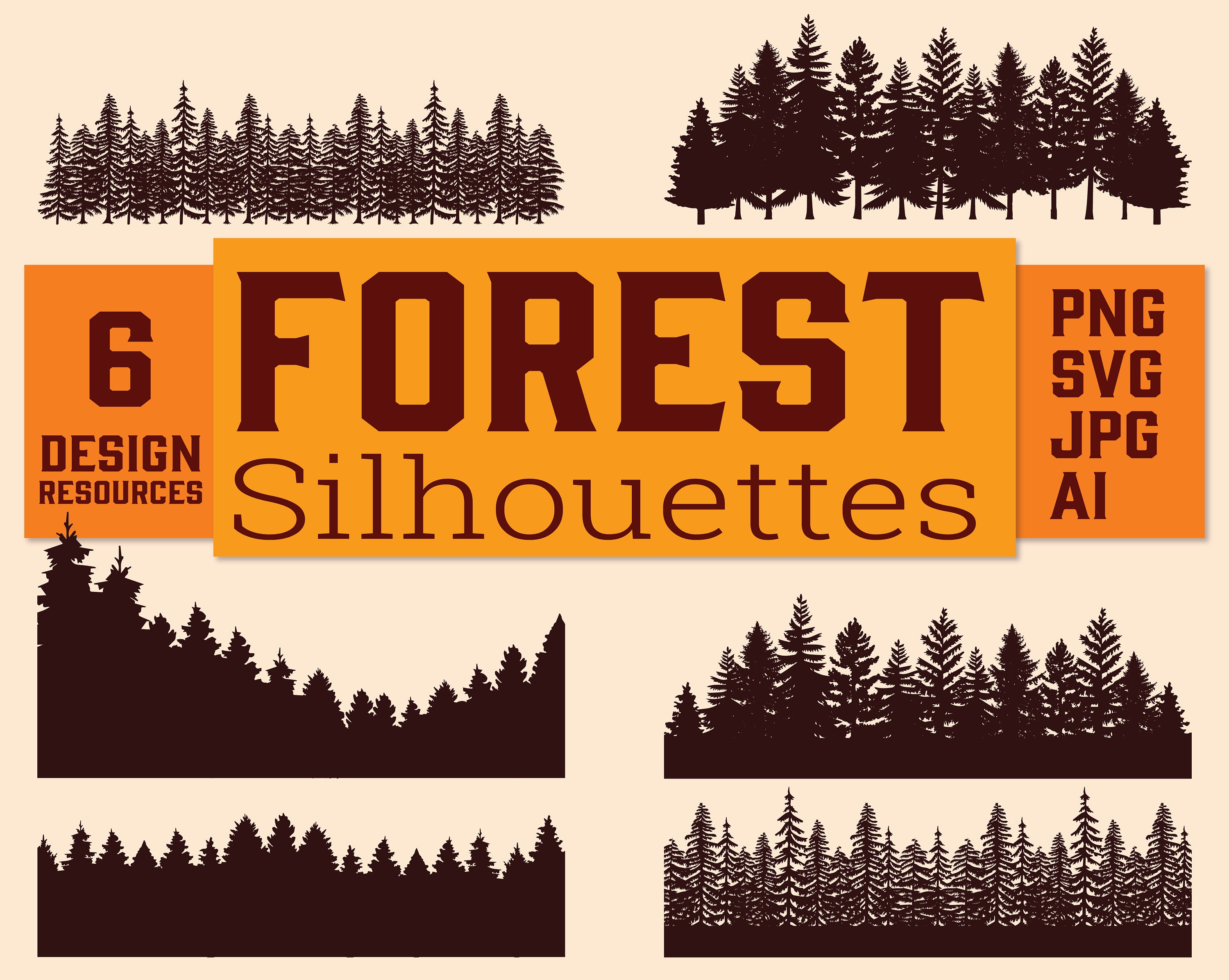Forest Treeline Pack - AI, PNG, SVG Files for Cricut / Silhouette ...