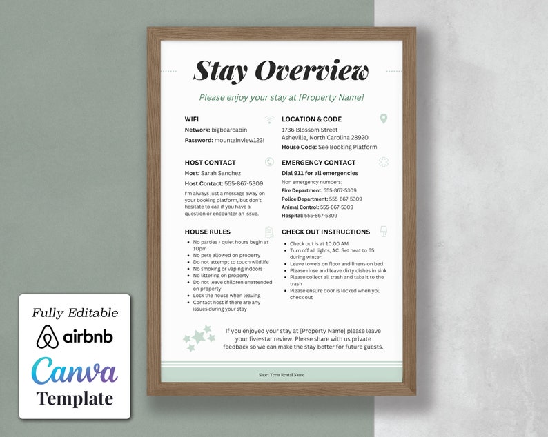 Airbnb Property Overview Sign | Welcome Sign for Guests | Printable ...