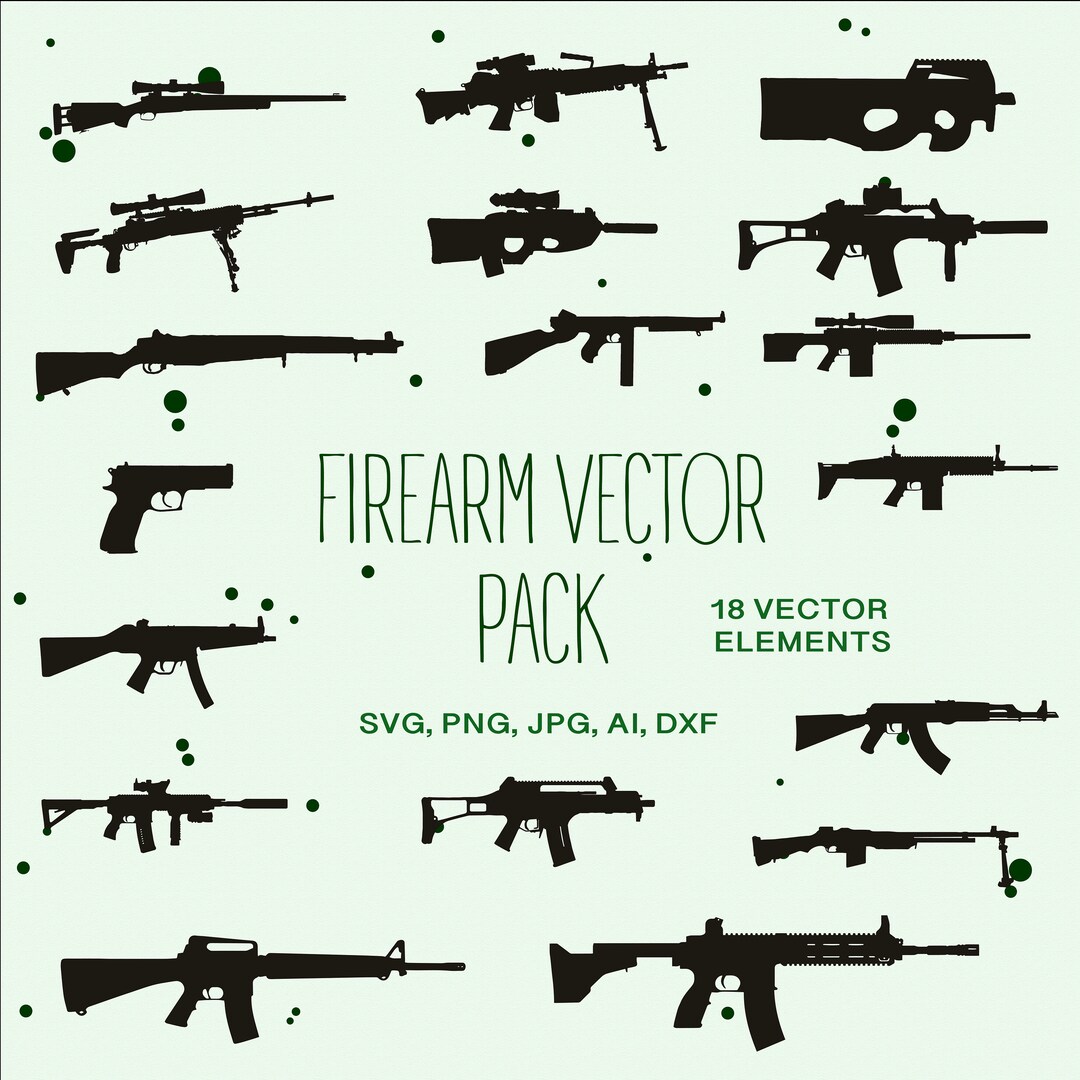 Firearm & Gun Clip Art Pack, DXF, SVG, PNG, Jpg, and Ai Files for ...