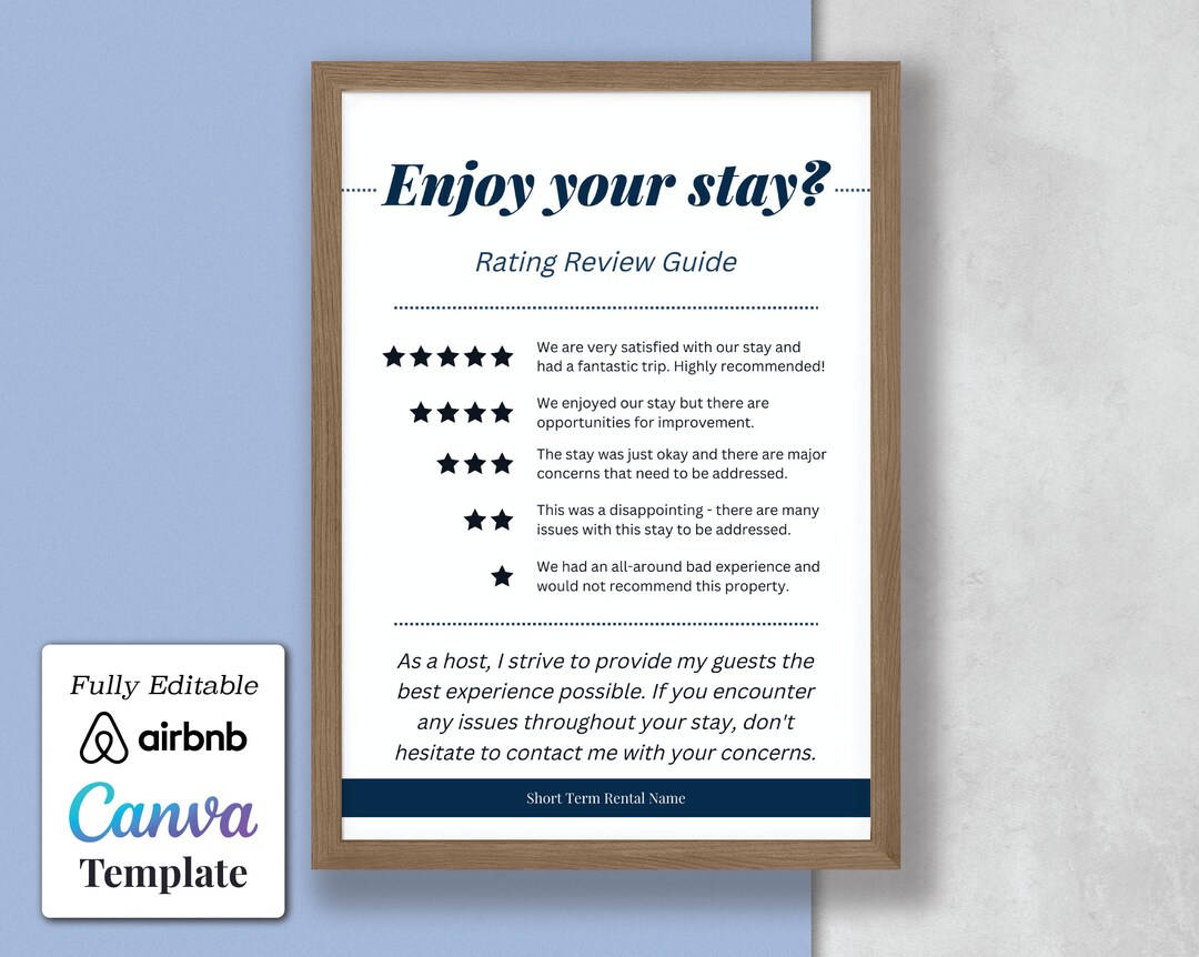 Airbnb Property Review Rating Request Sign | Review Sign for Guests ...
