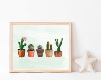 Cacti Watercolor Succulent Wall Art Printable Decor size A3 Instant ...