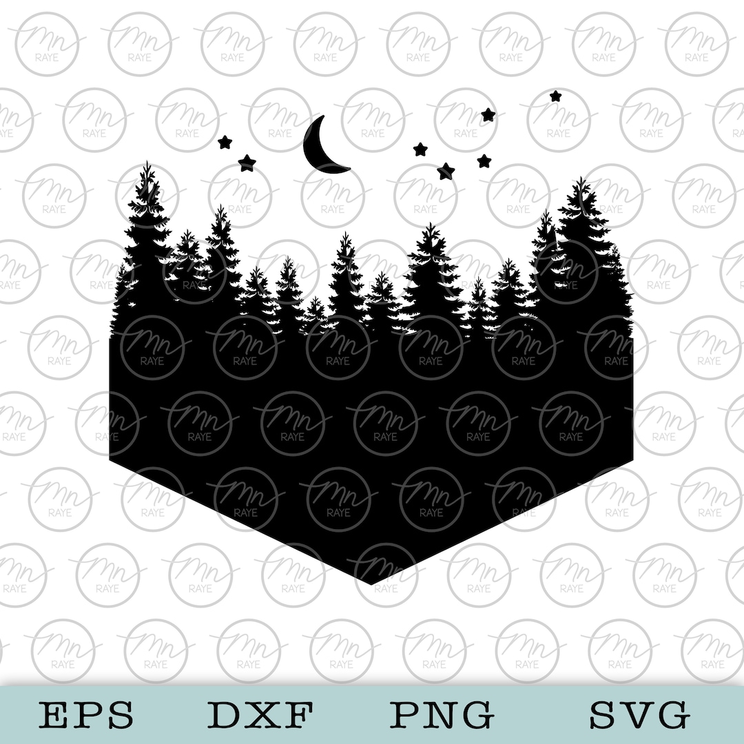 Pine Tree Moon Stars Svg, Nature Svg, Outdoor Svg, Crescent Moon ...