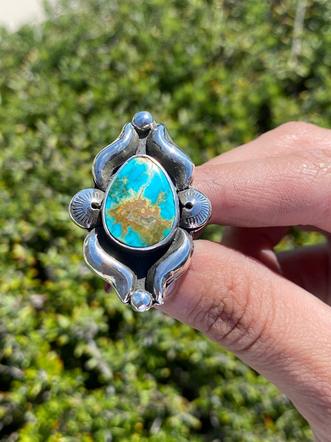 Rare 7 Dwarfs Turquoise and Sterling Silver Repousse Ring 7 - Etsy