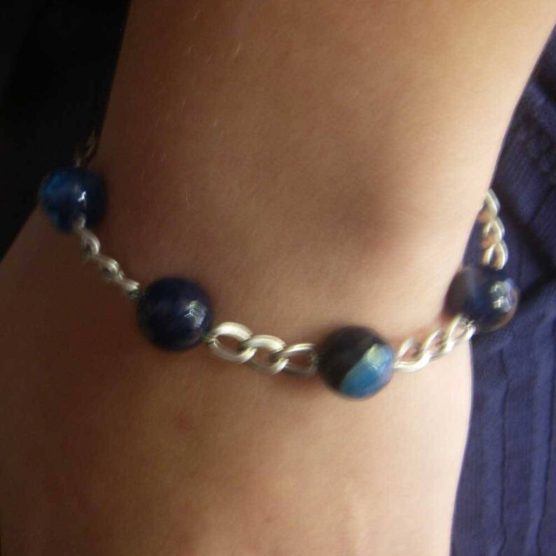 Blue Agate Chain Bracelet, Bohemian Gemstone Bracelet, Blue, Turquoise ...