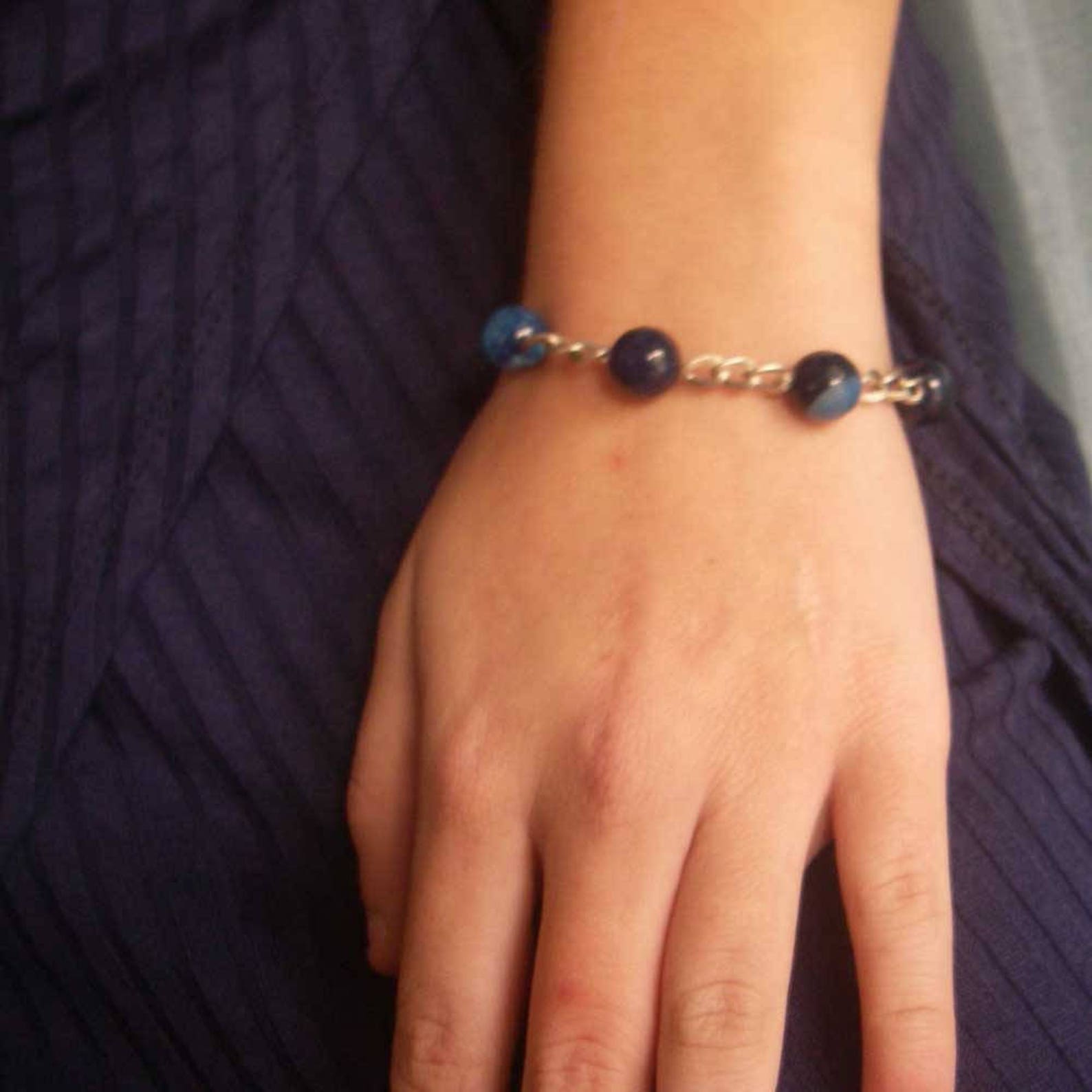 Blue Agate Chain Bracelet, Bohemian Gemstone Bracelet, Blue, Turquoise ...