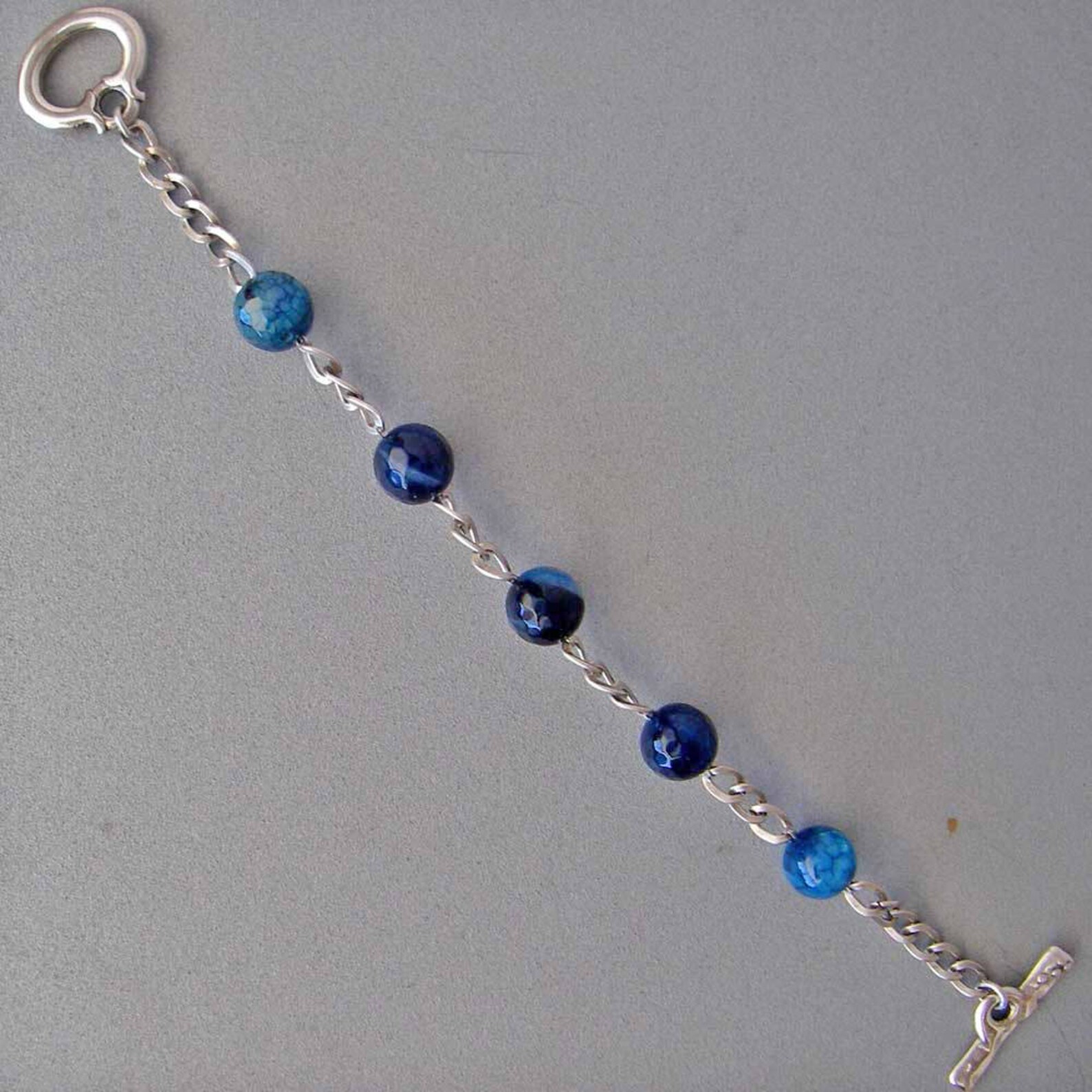 Blue Agate Chain Bracelet, Bohemian Gemstone Bracelet, Blue, Turquoise ...