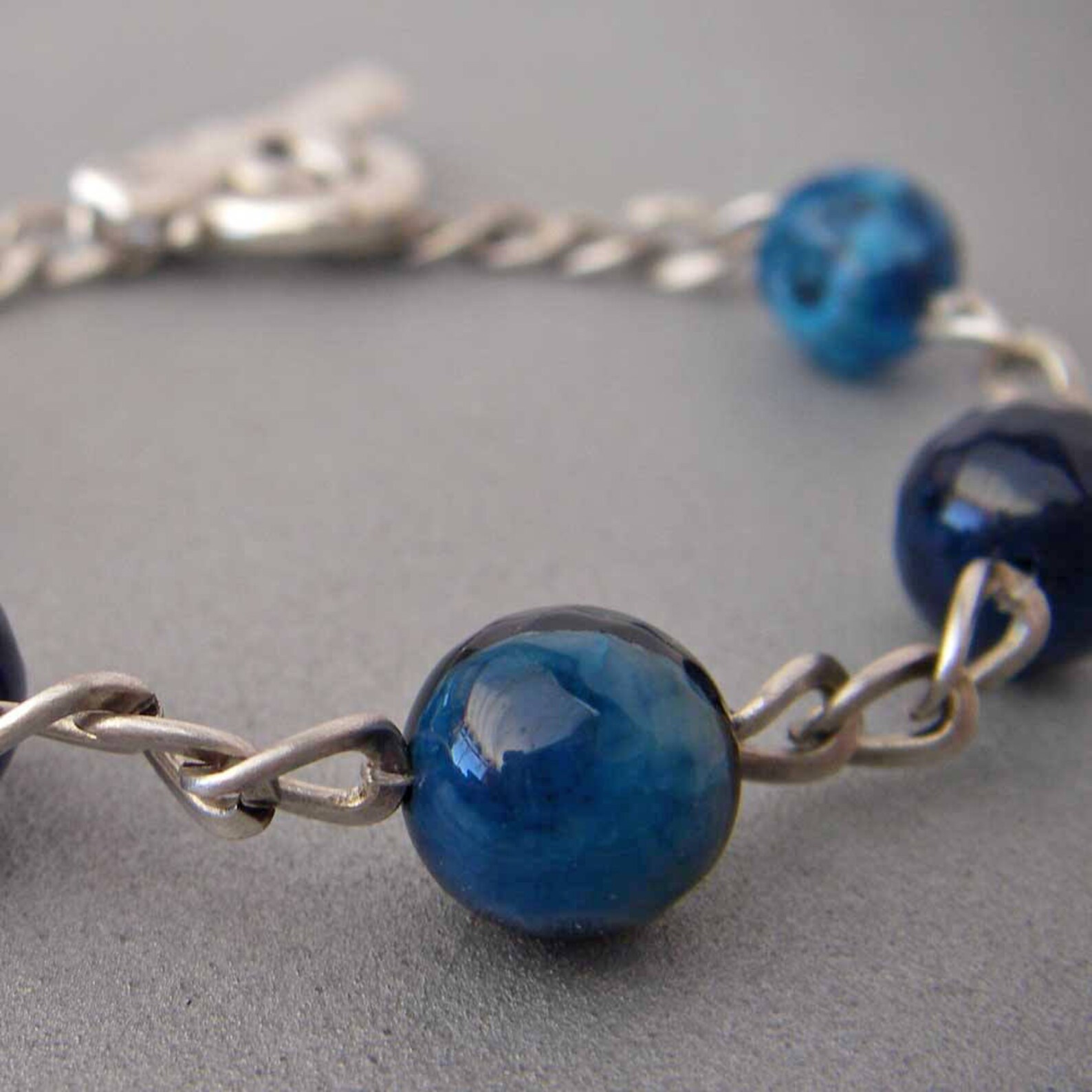 Blue Agate Chain Bracelet, Bohemian Gemstone Bracelet, Blue, Turquoise ...