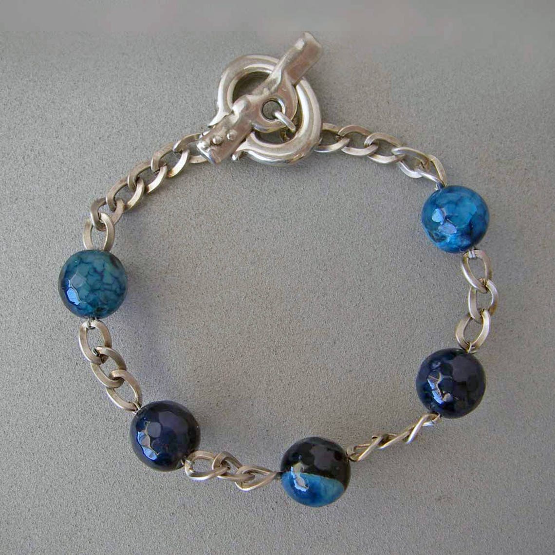 Blue Agate Chain Bracelet, Bohemian Gemstone Bracelet, Blue, Turquoise ...